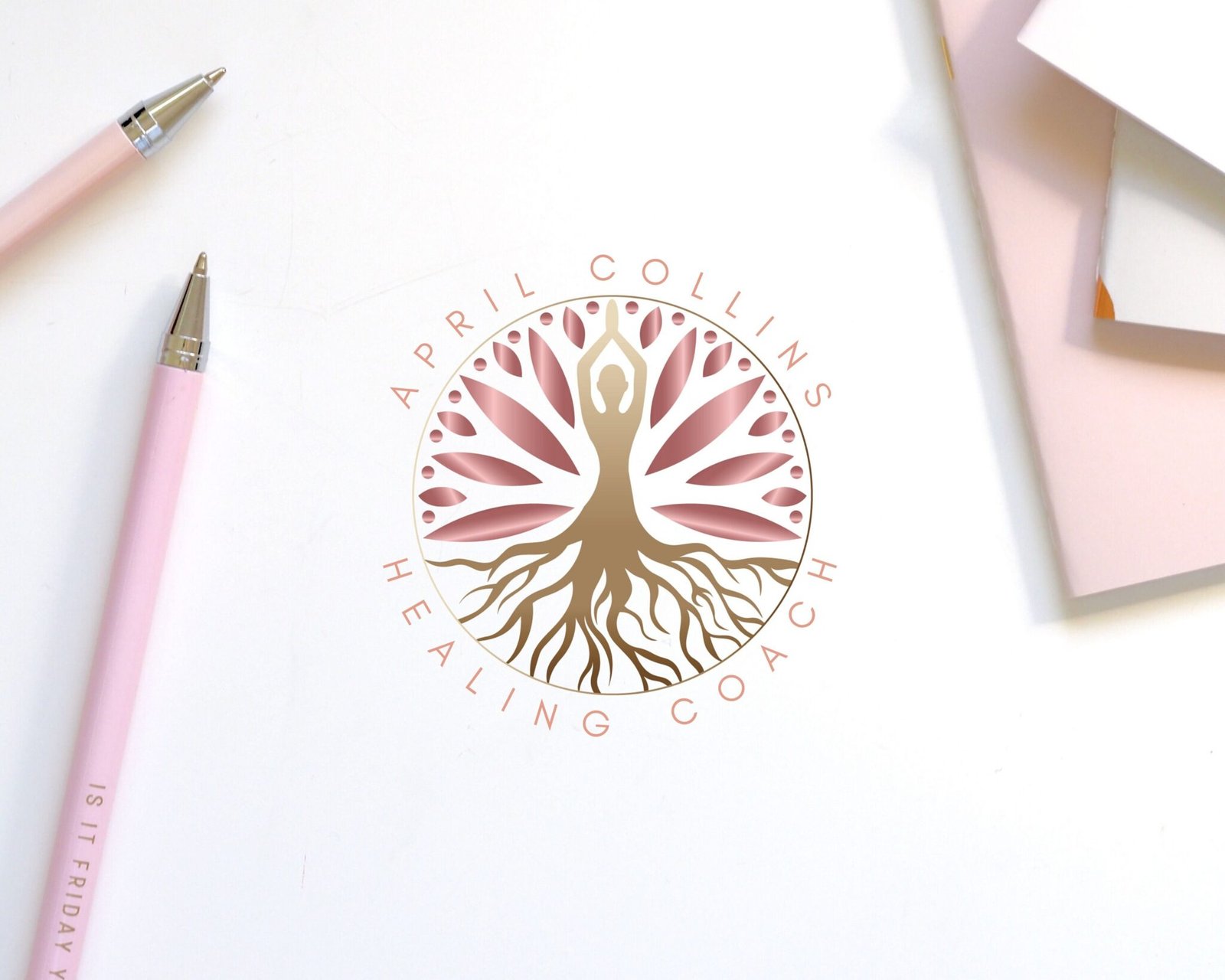 Premade Logo Design – Tree of Life Spiritual Rose Gold – Wellness Life ...
