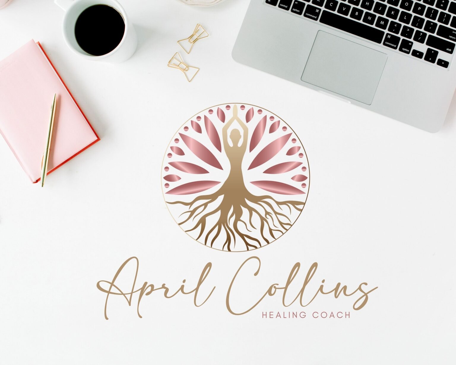 Premade Logo Design – Tree of Life Spiritual Rose Gold – Wellness Life ...