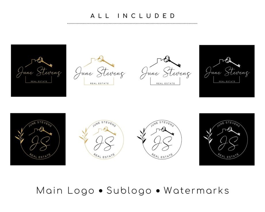 Real Estate Golden Logo Design – Signature Home & Key – Logo – Sub-mark ...