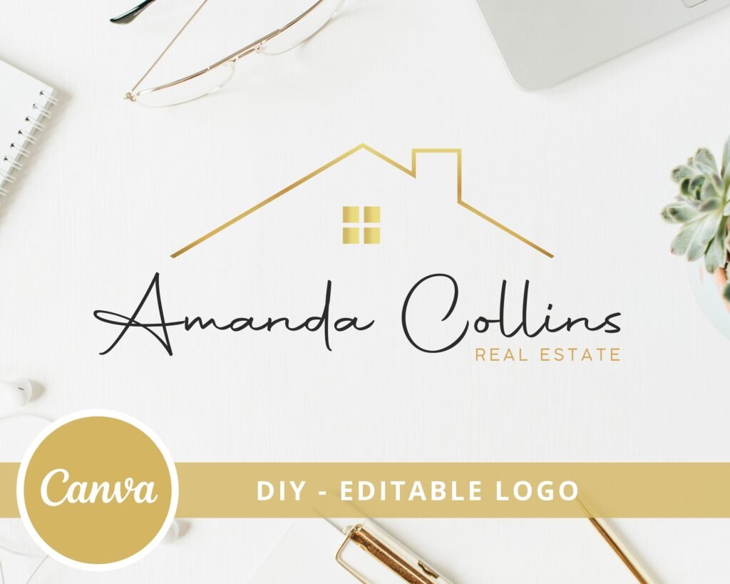 Editable Real Estate Logo, DIY Logo Template on Canva, Blue and Silver ...