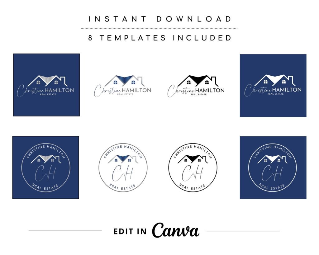 Editable Real Estate Logo, DIY Logo Template on Canva, Blue and Silver ...